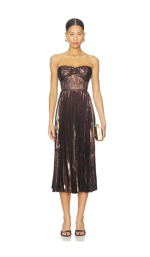 Astr The Label Ascella Pleated Midi Dress - Brown