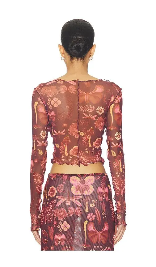 Agua Bendita Liana Printed Mesh Top - Red