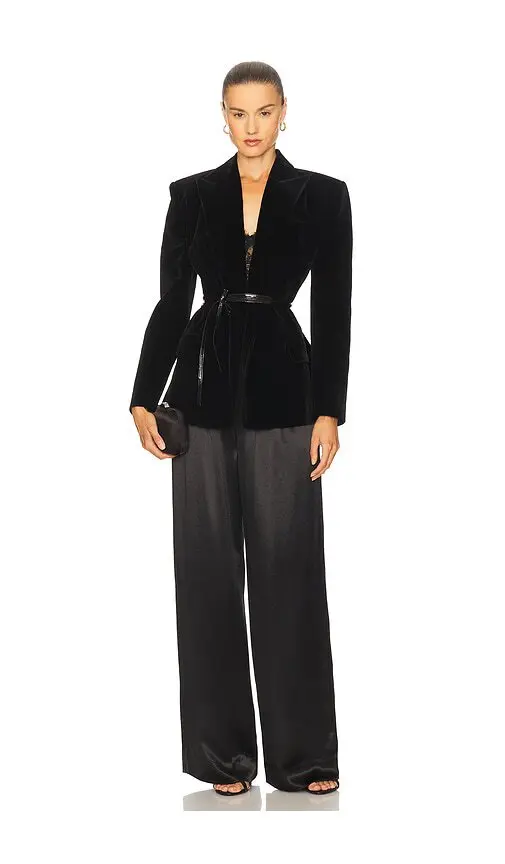 CEREN OCAK Belt Detailed Velvet Jacket