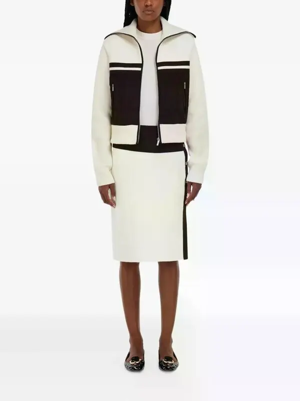 FERRAGAMO Zip-fastening High-collar Jacket With Ribbed Trims - Neutrals