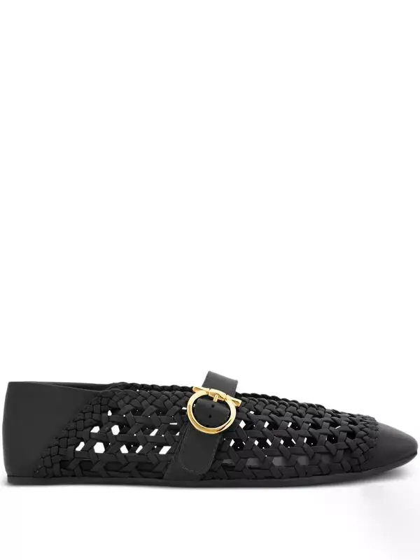 FERRAGAMO Braided Gancini-buckle Ballet Flats - Black