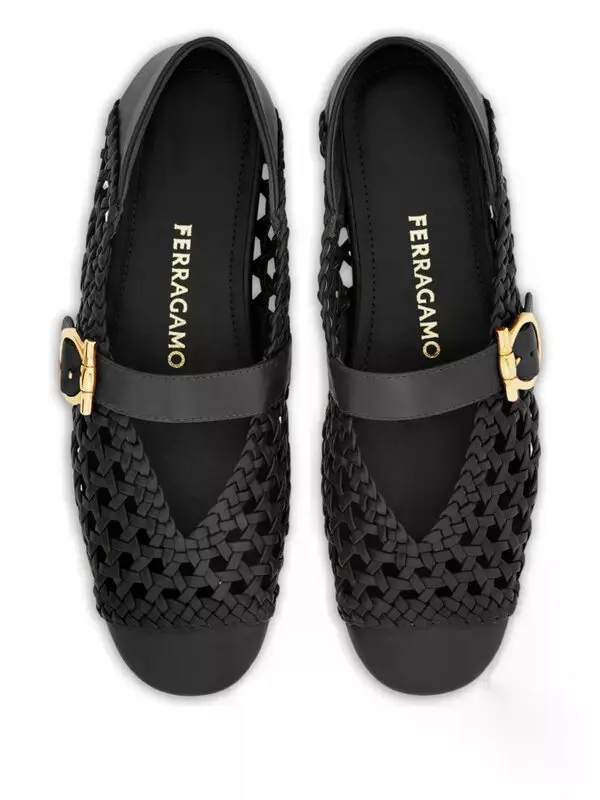 FERRAGAMO Braided Gancini-buckle Ballet Flats - Black