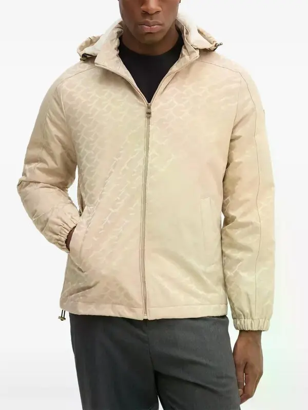 Guess Hooded Zip-up Jacket With Pattern And Logo Detail