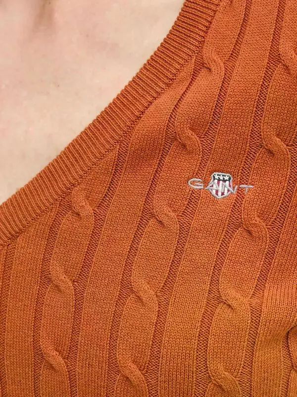 Gant Cable Knit V-neck Sweater - Orange