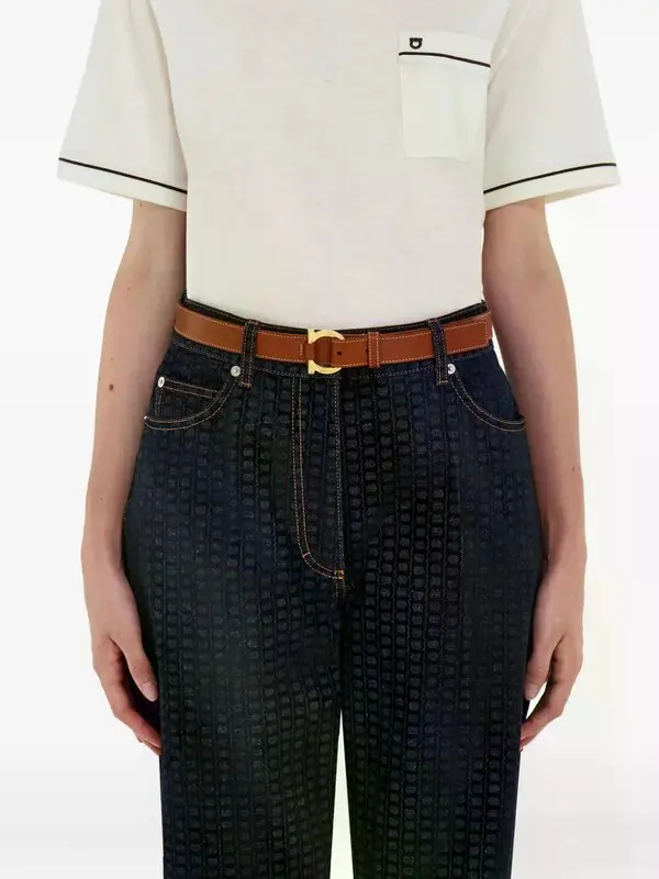 FERRAGAMO Stitched Gancini Belt - Brown