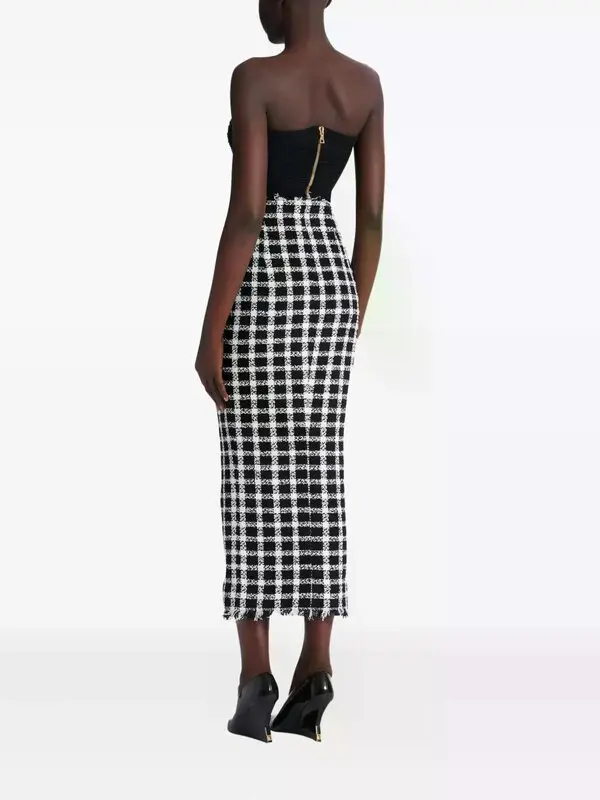 Balmain Long Gingham Tweed Skirt - Black