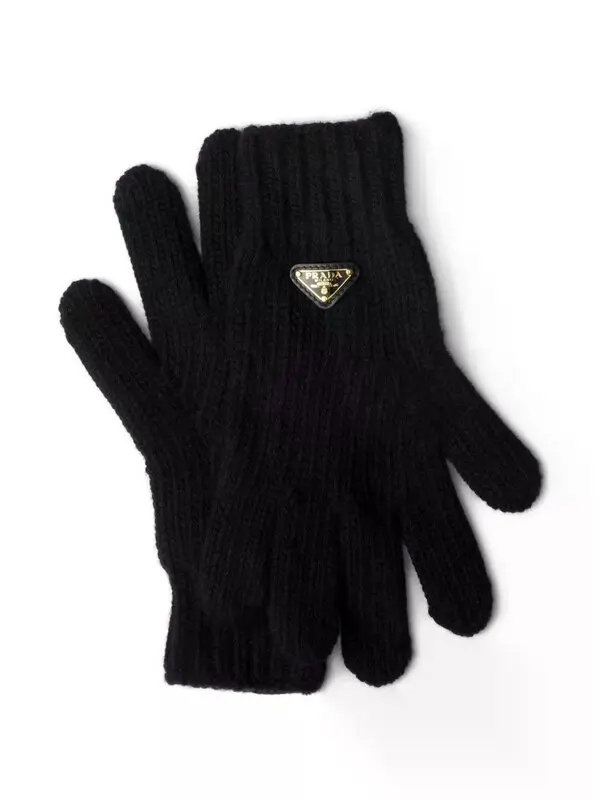 Prada Triangle Logo Wool Gloves - Black