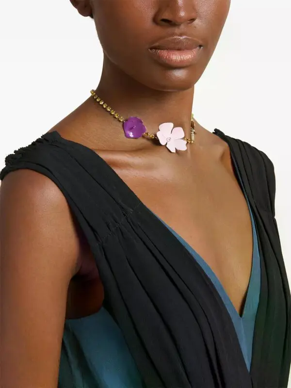 Marni Flower Embellishment Rhinestone Necklace - Silver
