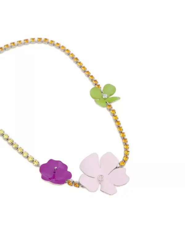 Marni Flower Embellishment Rhinestone Necklace - Silver