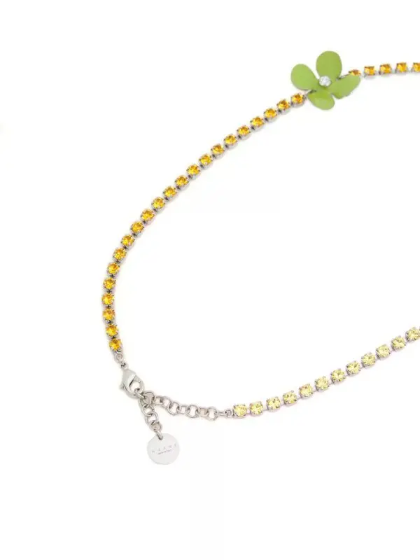 Marni Flower Embellishment Rhinestone Necklace - Silver