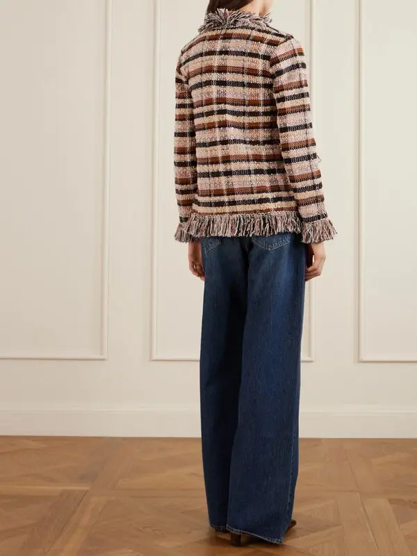 Etro Fringed Checked Tweed Jacket