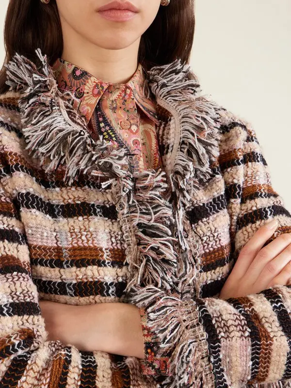 Etro Fringed Checked Tweed Jacket
