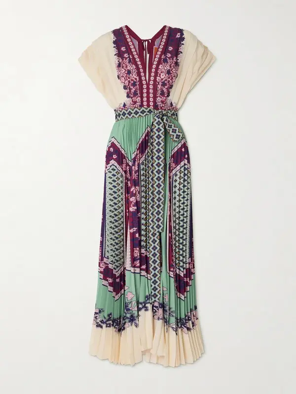 La DoubleJ Belted Printed Pleated Maxi Dress - Multi