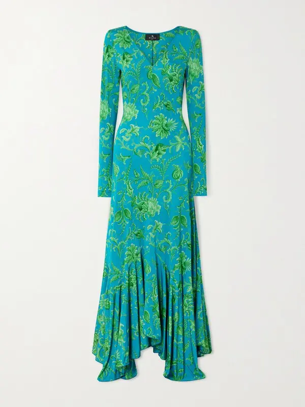 Etro Asymmetrical Printed Maxi Dress - Blue