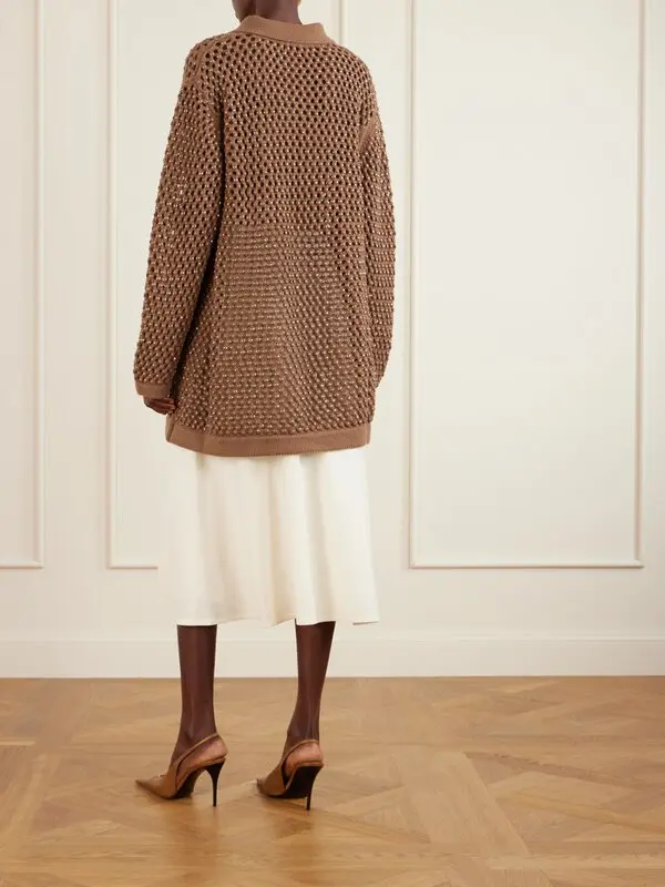 DIOTIMA Crystal-embellished Open-knit Wool Cardigan