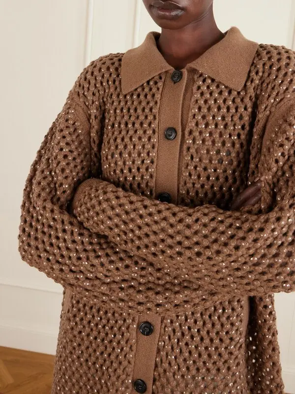 DIOTIMA Crystal-embellished Open-knit Wool Cardigan