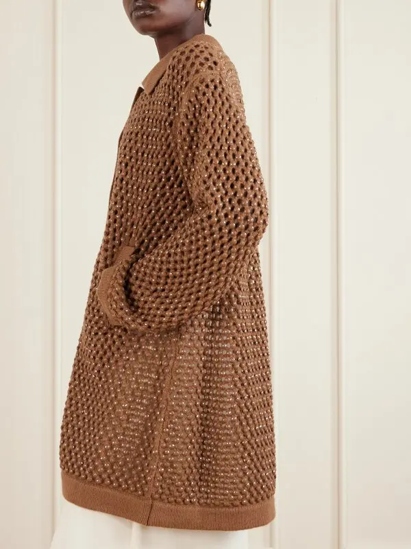 DIOTIMA Crystal-embellished Open-knit Wool Cardigan