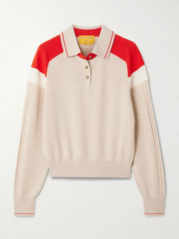 Guest In Residence Alpine Collegiate Cashmere Polo Sweater - Neutrals