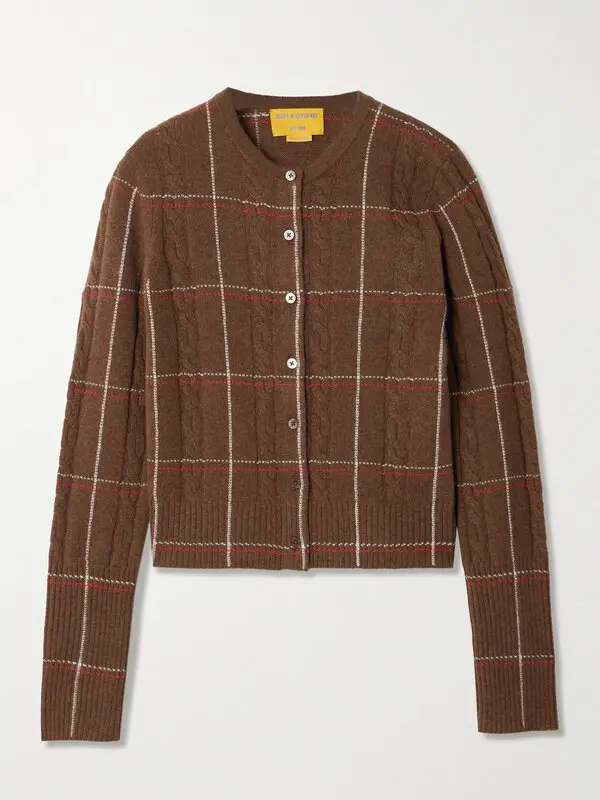 Guest In Residence Checked Cashmere Cardigan