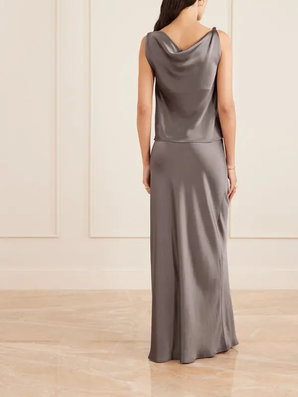 LESET Barb Draped Satin Blouse - Brown