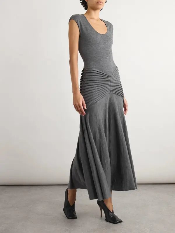 Alaïa Pleated Wool Maxi Dress - Gray