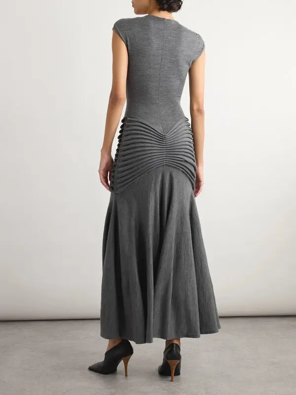 Alaïa Pleated Wool Maxi Dress - Gray