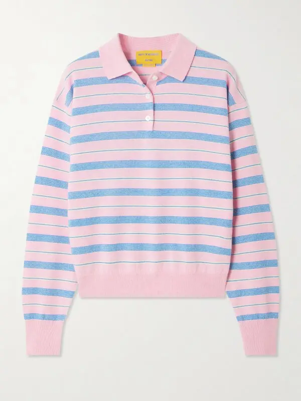 Guest In Residence Collegiate Striped Cashmere Polo Sweater - Pink