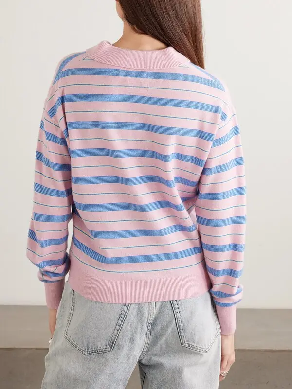 Guest In Residence Collegiate Striped Cashmere Polo Sweater - Pink