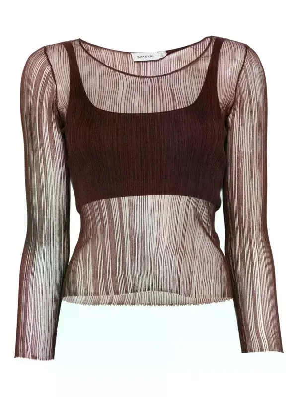 Simkhai Square Neck Ribbed Sheer Top - Brown