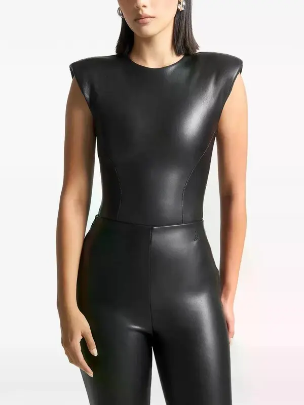 Manière De Voir Wide-shoulder Leather Bodysuit - Black