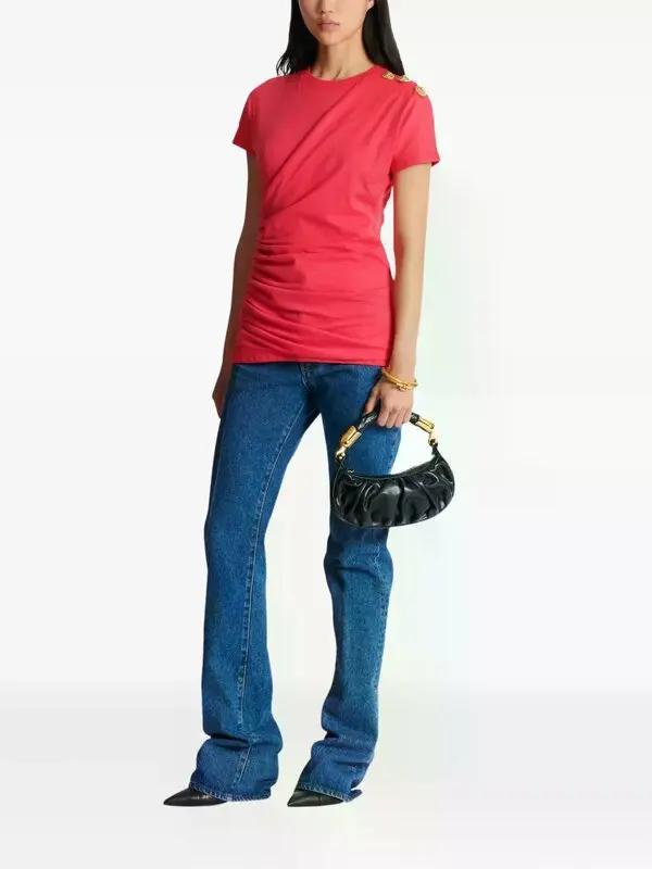 Balmain Draped Detail Button T-shirt - Pink