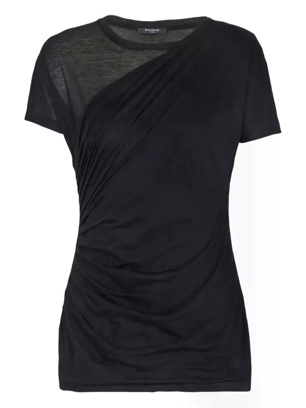 Balmain Draped Cotton Jersey T-shirt With Lion Head Buttons