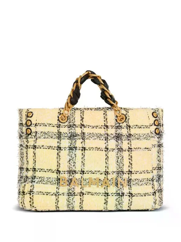 Balmain 1945 Plaid-pattern Tote Bag - Yellow