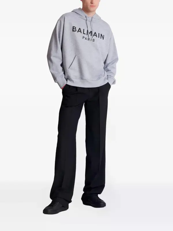 Balmain Printed Cotton Hoodie - Grey