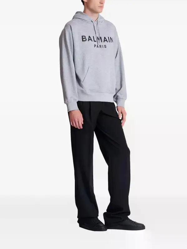 Balmain Printed Cotton Hoodie - Grey