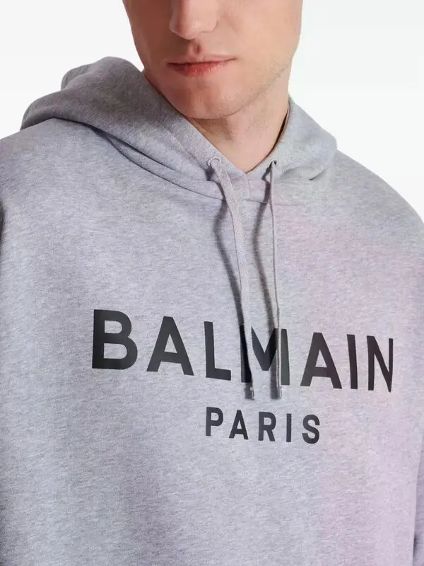 Balmain Printed Cotton Hoodie - Grey