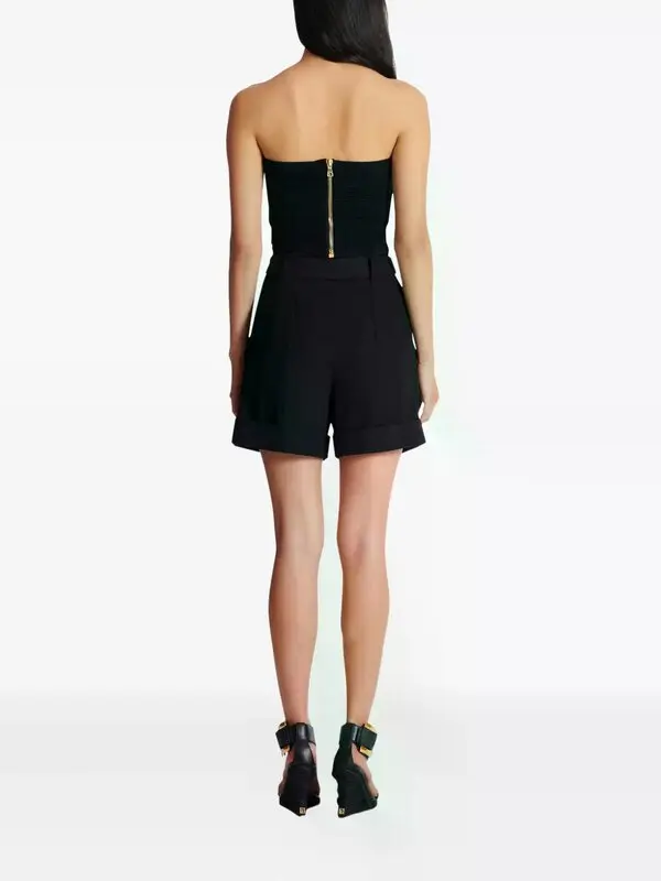 Balmain Strapless Zip-fastening Cotton Top With Criss-cross Detail - Black