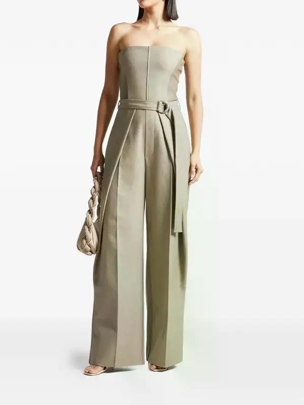 Manière De Voir Sabine Pleated Belted Beige Tailored Jumpsuit - Neutrals
