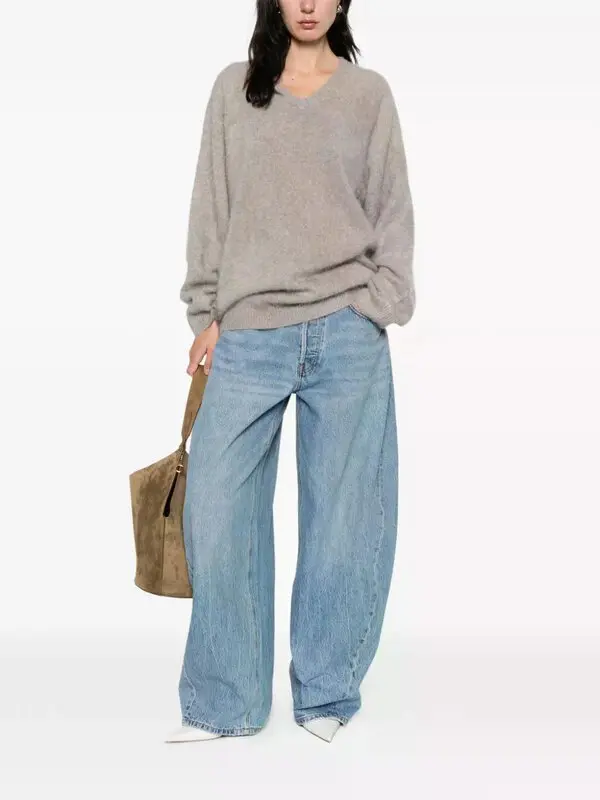 Soft Goat Brushed Cashmere V-neck Sweater - Neutrals