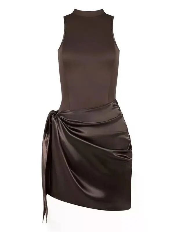 Manière De Voir Satin Panelled Wrap Bodycon Mini Dress - Brown
