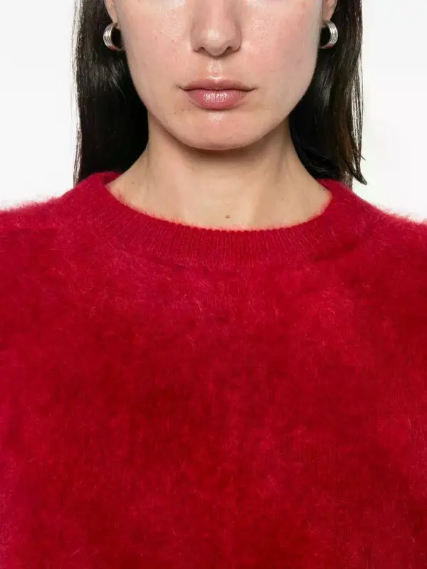 Soft Goat Brushed Crew-neck Sweater - Red