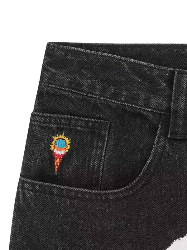 ICECREAM Running Dog Graphic Print Jeans - Black
