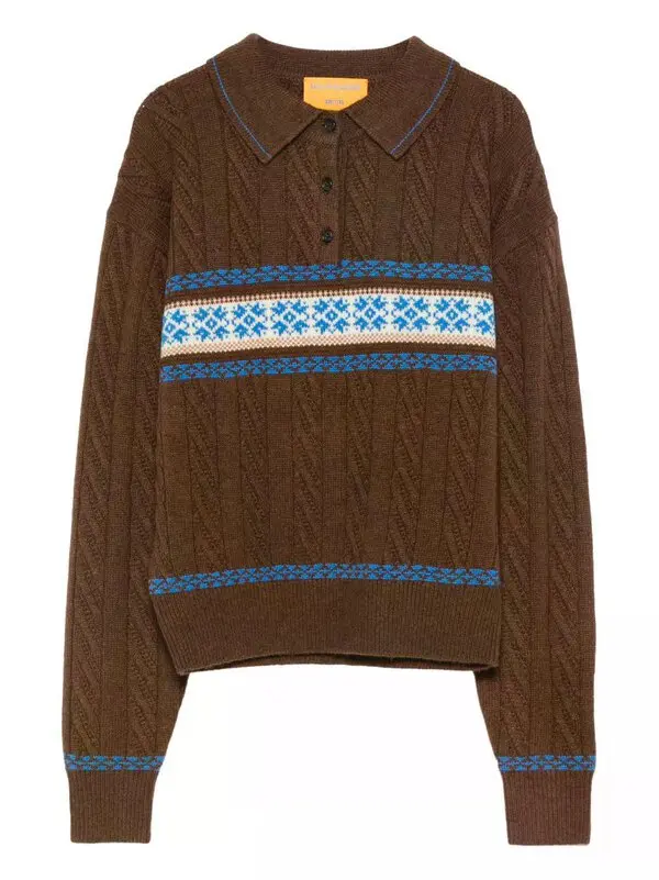 Guest In Residence Cable Knit Patterned Polo Top - Brown