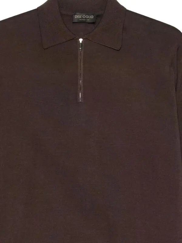 DELL'OGLIO Half-zip Knitted Polo Shirt - Brown