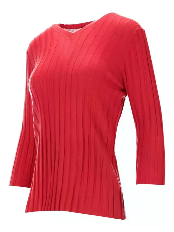 LA ROSE V-neck Ribbed Knit Top