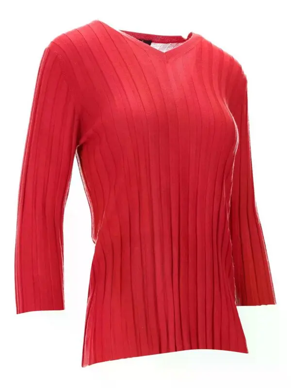 LA ROSE V-neck Ribbed Knit Top
