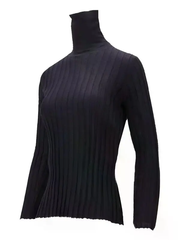LA ROSE High-neck Ribbed Long-sleeve Top - Blue