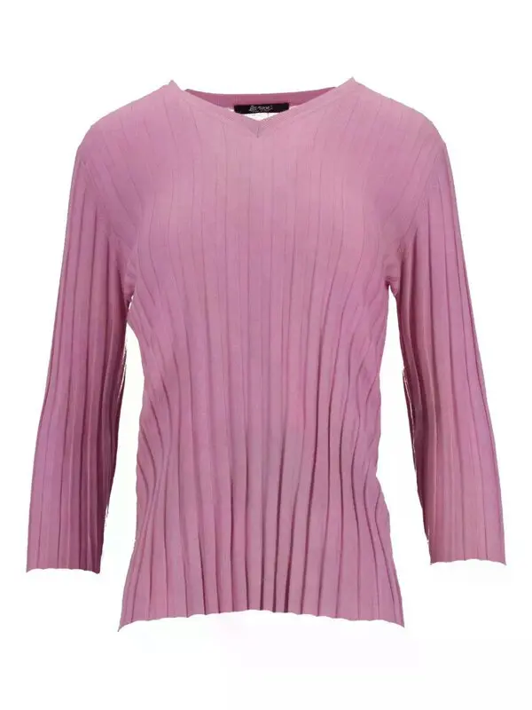 LA ROSE V-neck Ribbed Three-quarter Sleeve Top - Pink