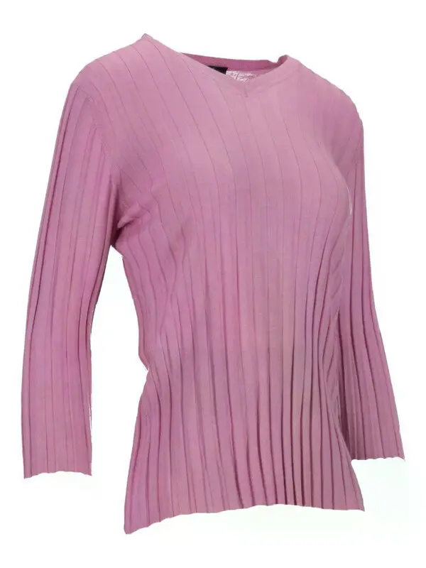 LA ROSE V-neck Ribbed Three-quarter Sleeve Top - Pink