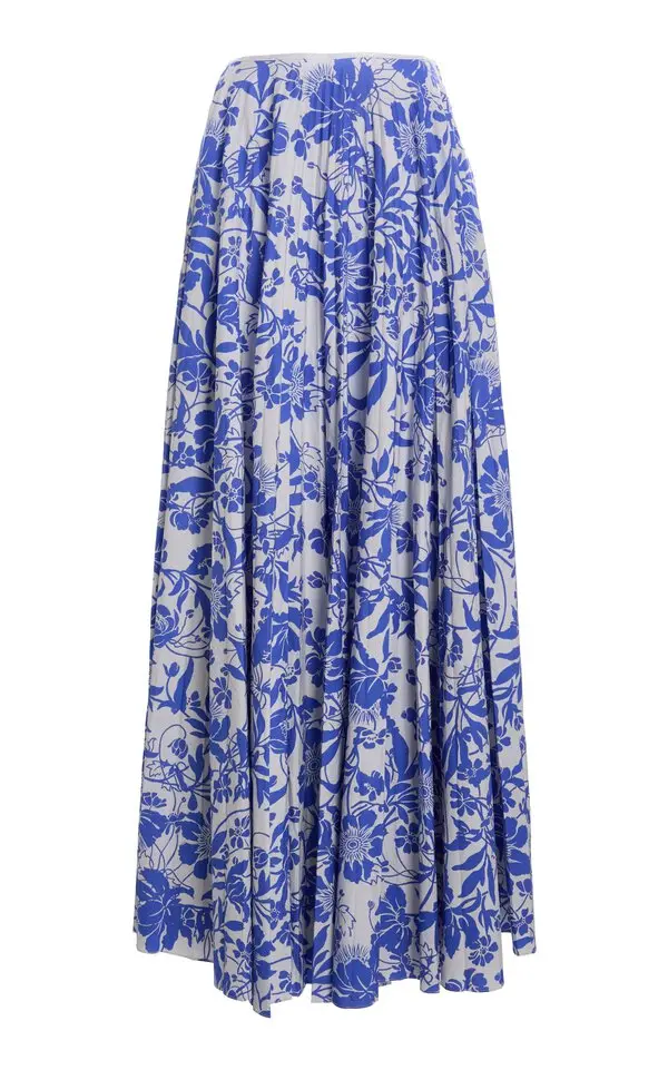 S.S.DALEY Kate Floral Pleated Maxi Skirt - Blue